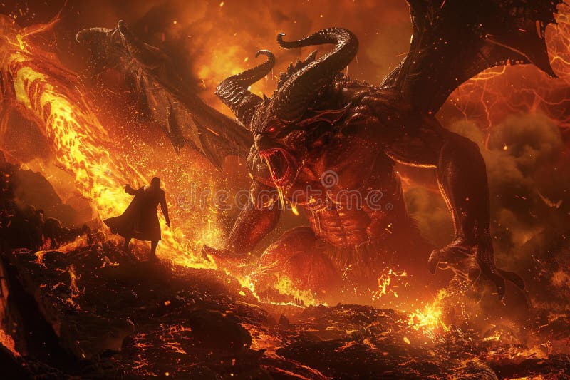Scary Sinister Devil is in Hell with Dramatic Fire Lighting Stock Image ...