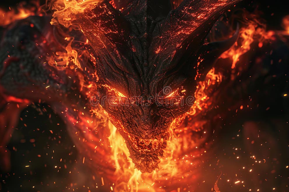 Scary Sinister Devil is in Hell with Dramatic Fire Lighting Stock Photo ...