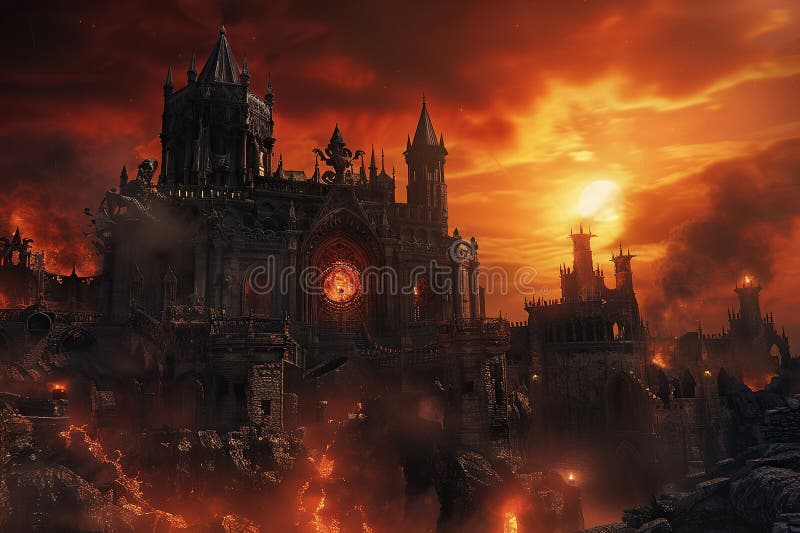 Scary Sinister Devil is in Hell with Dramatic Fire Lighting on the ...