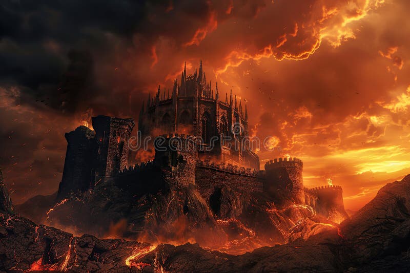 Scary Sinister Devil is in Hell with Dramatic Fire Lighting on the ...