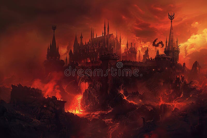 Scary Sinister Devil is in Hell with Dramatic Fire Lighting on the ...