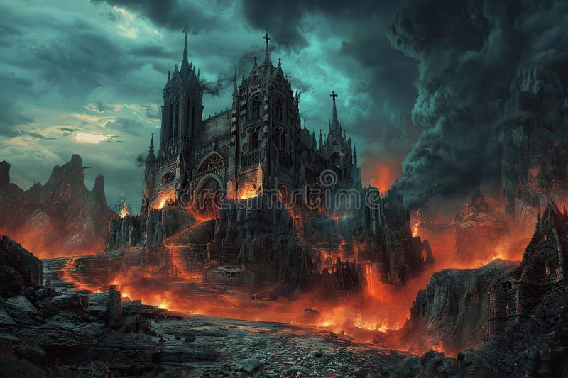 Scary Sinister Devil is in Hell with Dramatic Fire Lighting on the ...