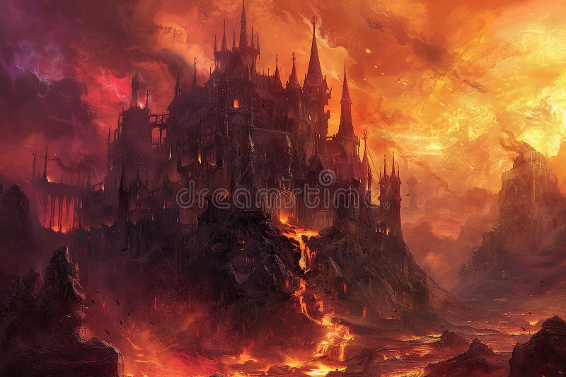 Scary Sinister Devil is in Hell with Bright Fire Lighting on the ...