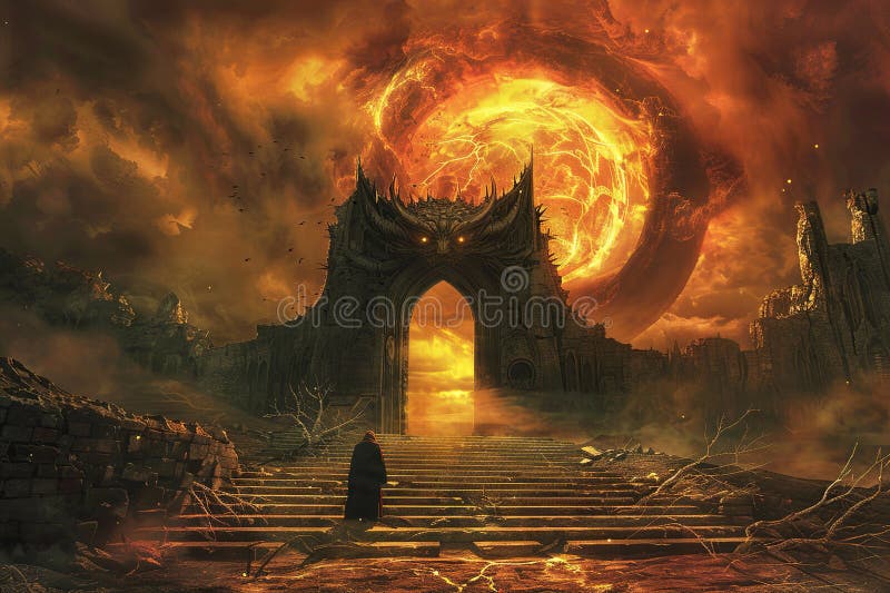 Scary Sinister Devil is in Hell with Dramatic Fire Lighting Stock Photo ...