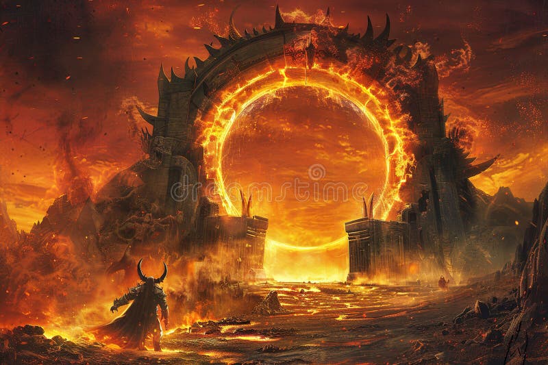 Scary Sinister Devil is in Hell with Dramatic Fire Lighting Stock Photo ...