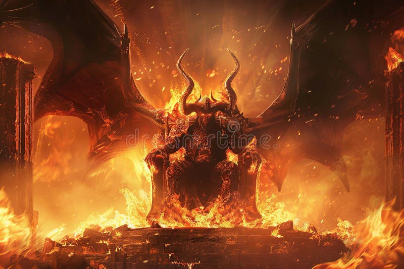 Scary Sinister Devil is in Hell with Dramatic Fire Lighting Stock ...