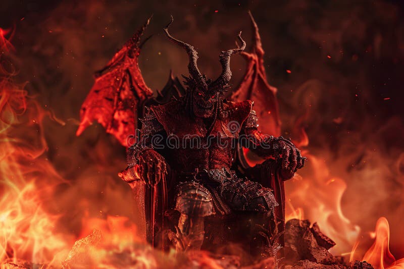 Scary Sinister Devil is in Hell with Dramatic Fire Lighting Stock Photo ...