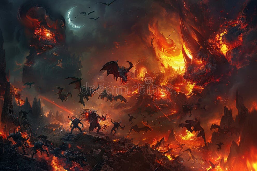 Scary Sinister Devil is in Hell with Dramatic Fire Lighting Stock Image ...