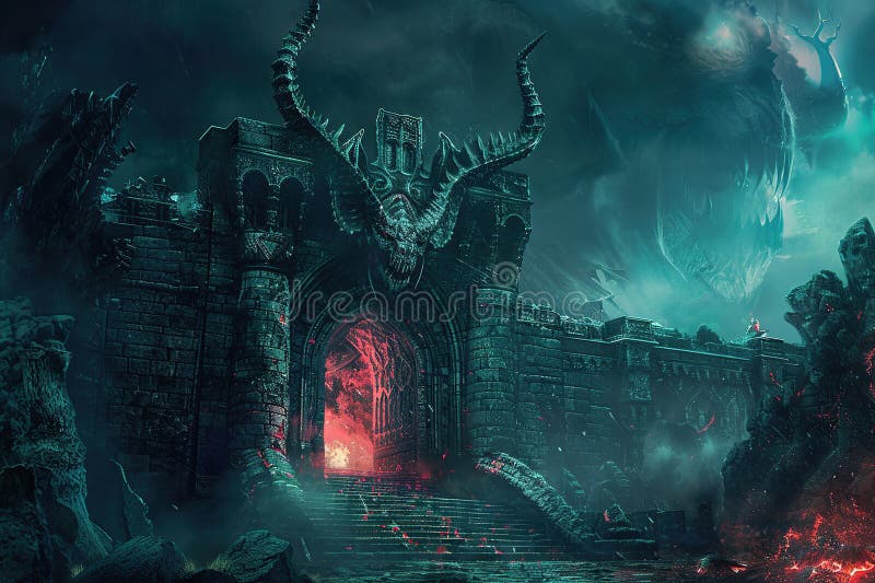 Scary Sinister Devil is in Hell with Dramatic Fire Lighting Stock ...