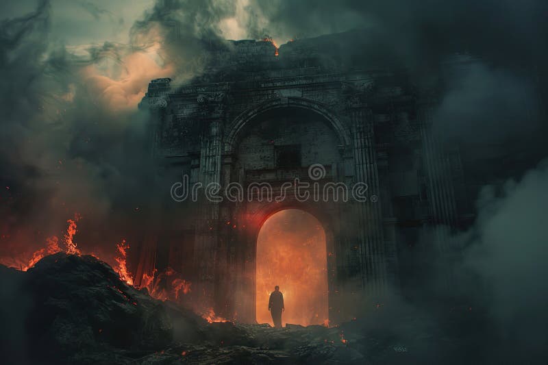 Scary Sinister Devil is in Hell with Dramatic Fire Lighting Stock Image ...