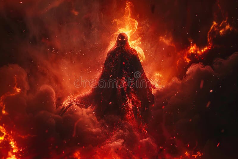 Scary Sinister Devil is in Hell with Dramatic Fire Lighting Stock Image ...