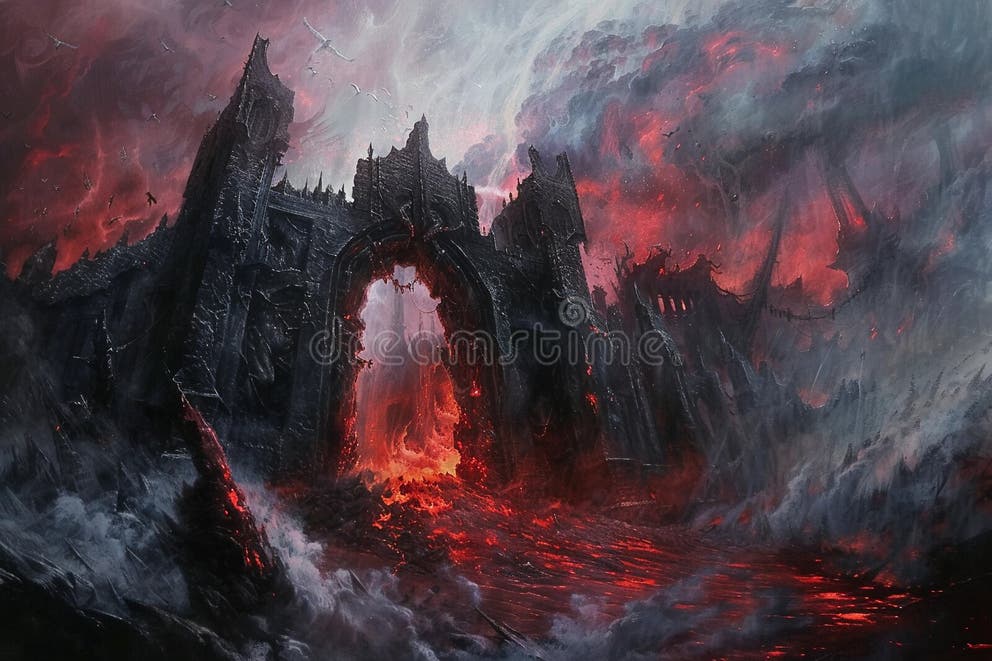 Scary Sinister Devil is in Hell with Dramatic Fire Lighting Stock Image ...