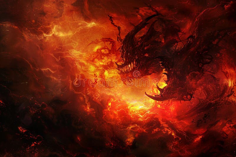 Scary Sinister Devil is in Hell with Dramatic Fire Lighting Stock Photo ...