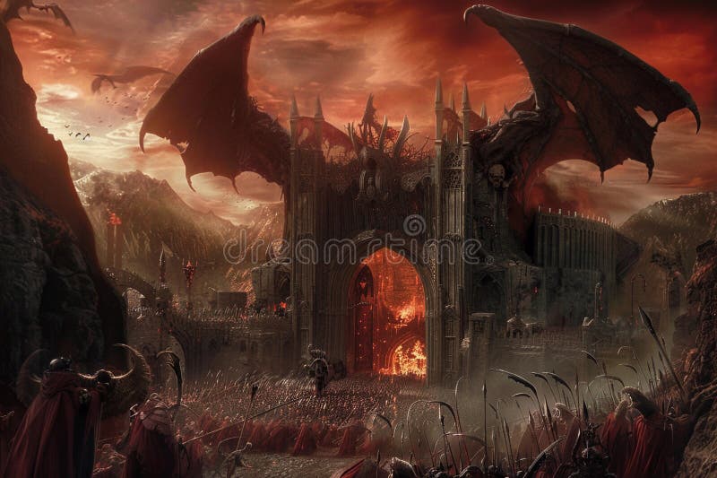 Scary Sinister Devil is in Hell with Dramatic Fire Lighting Stock Photo ...