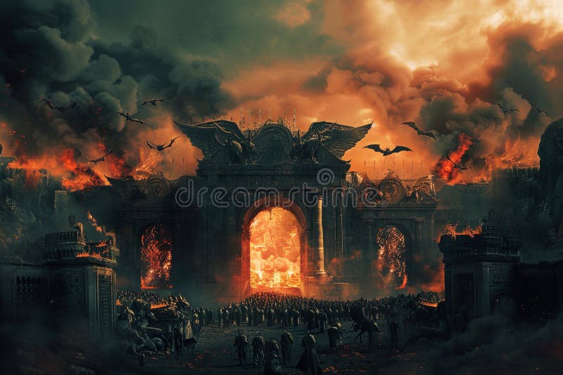 Scary Sinister Devil is in Hell with Dramatic Fire Lighting Stock Image ...