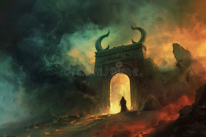 Scary Sinister Devil is in Hell with Dramatic Fire Lighting Stock ...