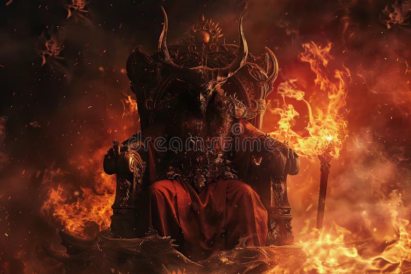 Scary Sinister Devil is in Hell with Dramatic Fire Lighting Stock Image ...