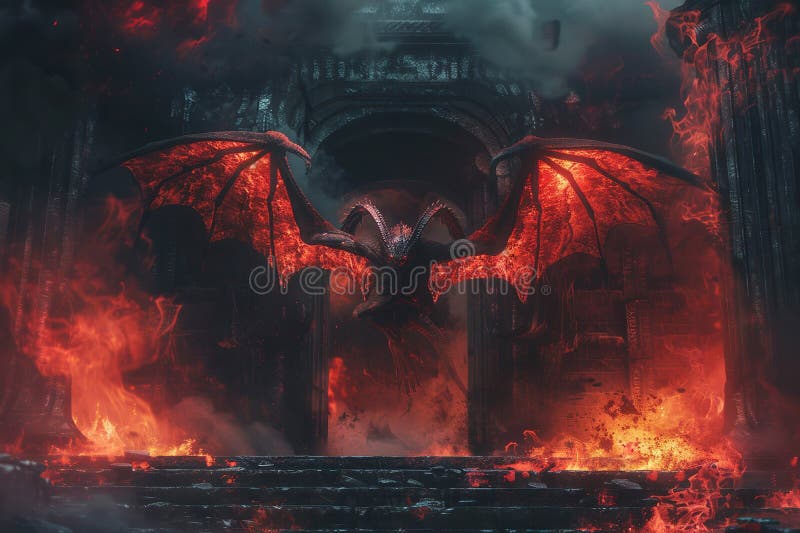 Scary Sinister Devil is in Hell with Dramatic Fire Lighting Stock ...