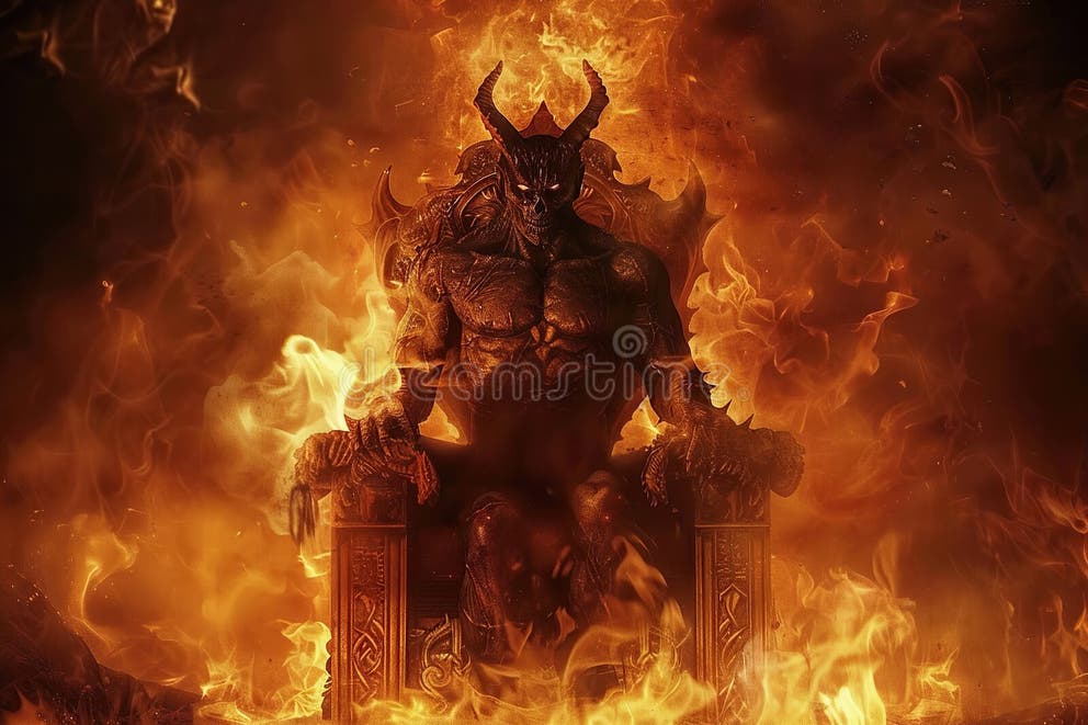 Scary Sinister Devil is in Hell with Dramatic Fire Lighting Stock Photo ...