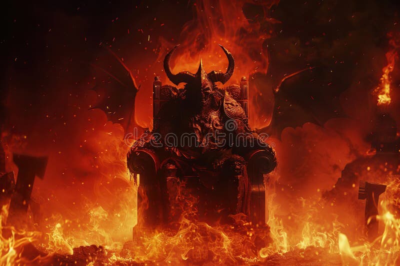 Scary Sinister Devil is in Hell with Dramatic Fire Lighting Stock Image ...