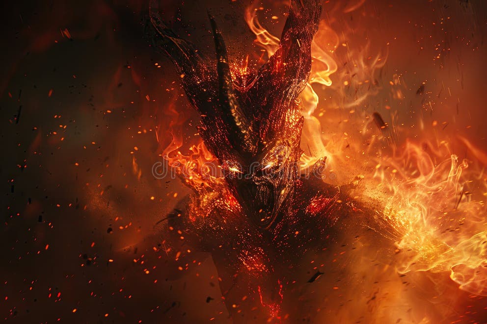 Scary Sinister Devil is in Hell with Dramatic Fire Lighting Stock Photo ...