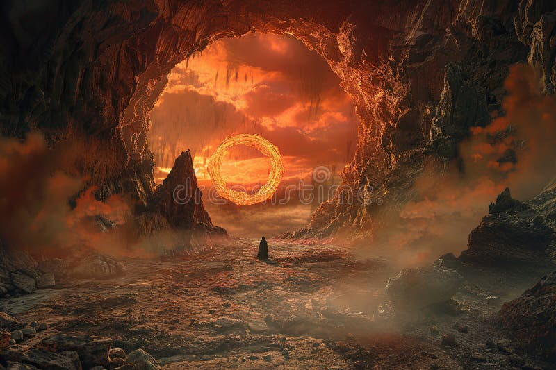 Scary Sinister Devil is in Hell with Dramatic Fire Lighting Stock Photo ...