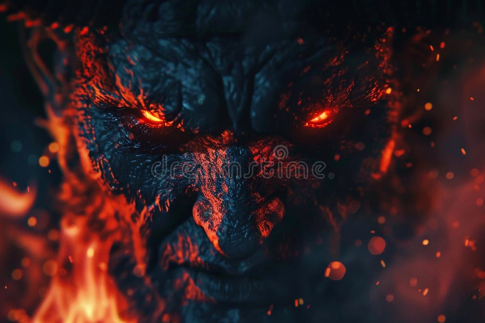 Scary Sinister Devil is in Hell with Dramatic Fire Lighting Stock Image ...