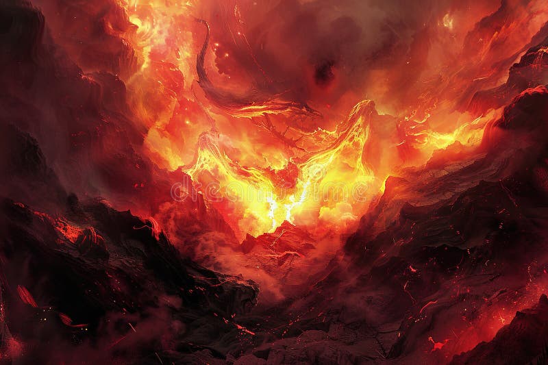 Scary Sinister Devil is in Hell with Dramatic Fire Lighting Stock Photo ...