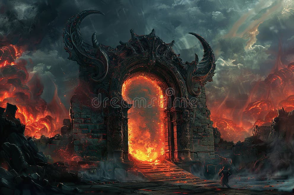 Scary Sinister Devil is in Hell with Dramatic Fire Lighting Stock Image ...