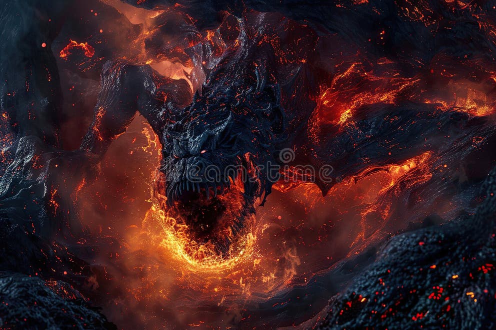 Scary Sinister Devil is in Hell with Dramatic Fire Lighting Stock Photo ...