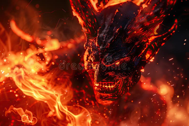 Scary Sinister Devil is in Hell with Dramatic Fire Lighting Stock Image ...