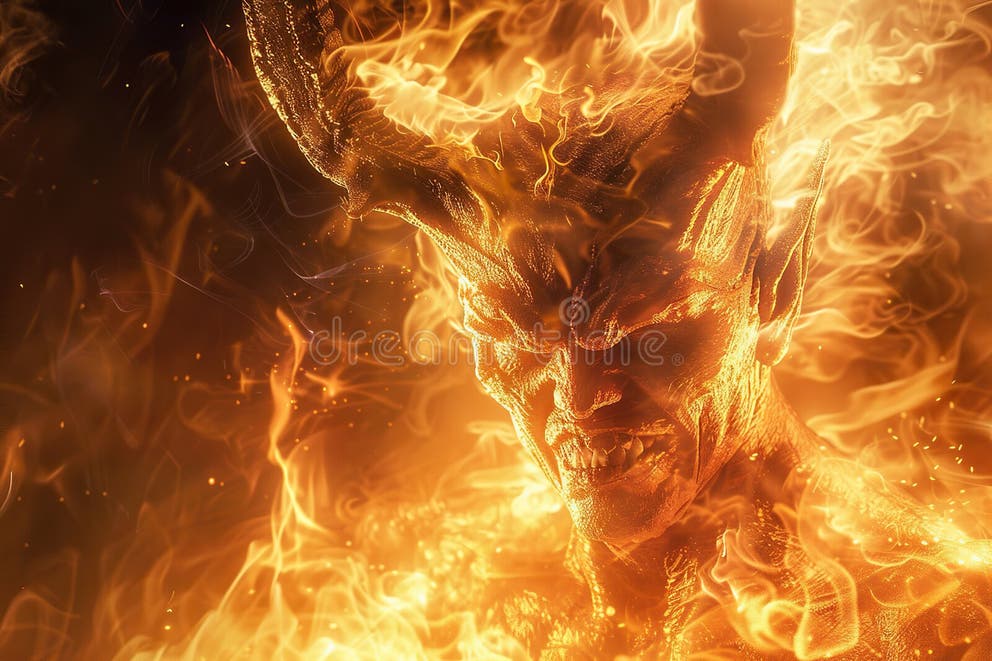 Scary Sinister Devil is in Hell with Dramatic Fire Lighting Stock Image ...