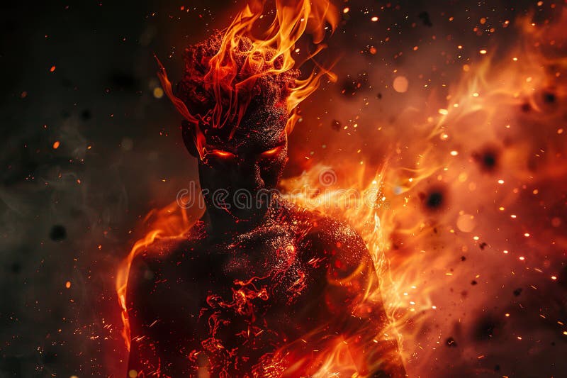 Scary Sinister Devil is in Hell with Dramatic Fire Lighting Stock Photo ...