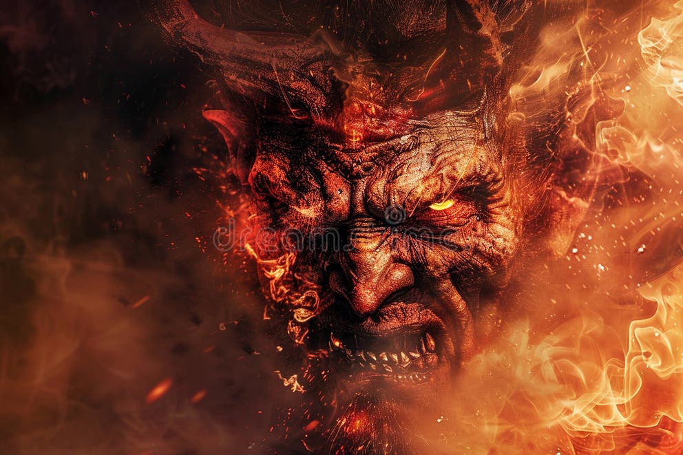 Scary Sinister Devil is in Hell with Dramatic Fire Lighting Stock Image ...