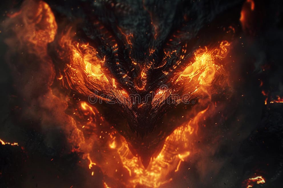 Scary Sinister Devil is in Hell with Dramatic Fire Lighting Stock Image ...