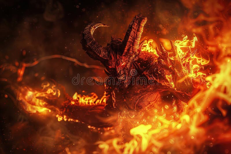 Scary Sinister Devil is in Hell with Dramatic Fire Lighting Stock Image ...