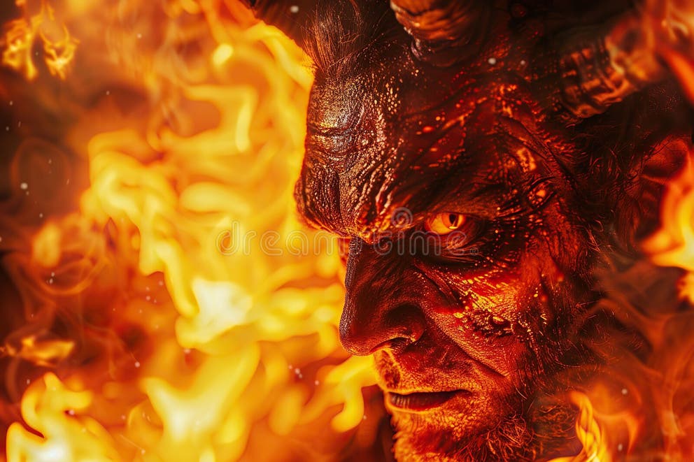 Scary Sinister Devil is in Hell with Dramatic Fire Lighting Stock Image ...