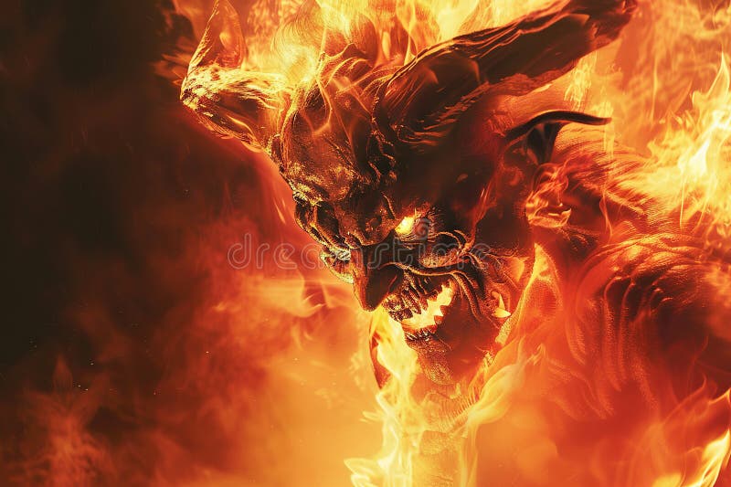 Scary Sinister Devil is in Hell with Dramatic Fire Lighting Stock Image ...