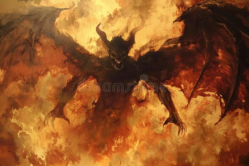 Scary Sinister Devil is in Hell with Dramatic Fire Lighting Stock Image ...