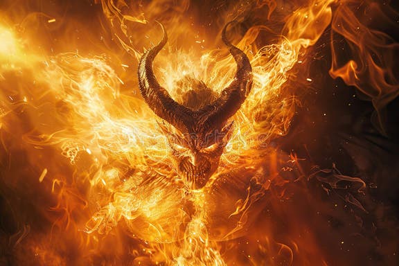 Scary Sinister Devil is in Hell with Dramatic Fire Lighting Stock Photo ...