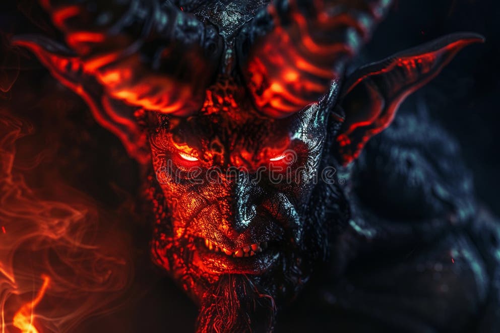 Scary Sinister Devil is in Hell with Dramatic Fire Lighting Stock Image ...