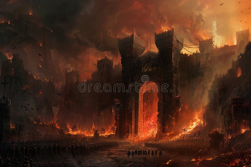 Scary Sinister Devil is in Hell with Dramatic Fire Lighting Stock Photo ...