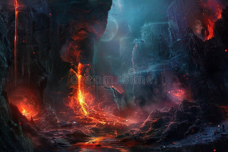 Scary Sinister Devil is in Hell with Dramatic Fire Lighting Stock Image ...