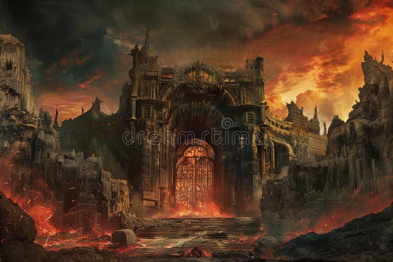 Scary Sinister Devil is in Hell with Dramatic Fire Lighting Stock Photo ...