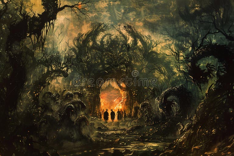 Scary Sinister Devil is in Hell with Dramatic Fire Lighting Stock Photo ...