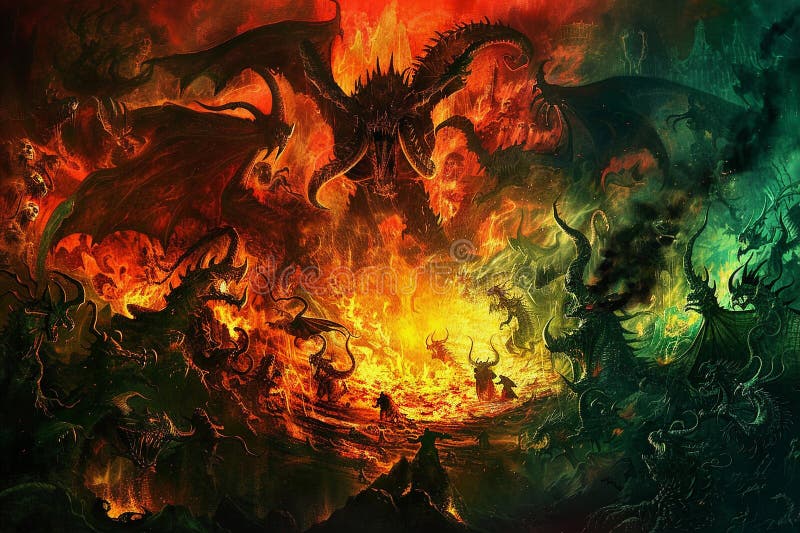 Scary Sinister Devil is in Hell with Dramatic Fire Lighting Stock Image ...