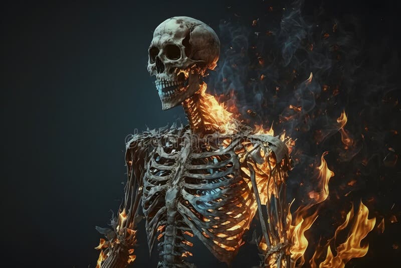 Scary Skeleton on Fire. Neural Network AI Generated Stock Illustration ...