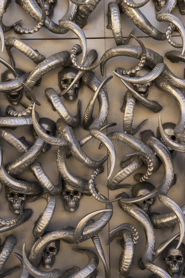 Scary Skull and Horns Close-up with Bones. Halloween Editorial ...