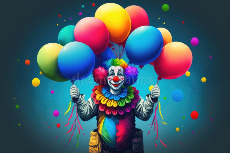 Scary Smiling Clown with Balloons, Created Using Generative Ai ...