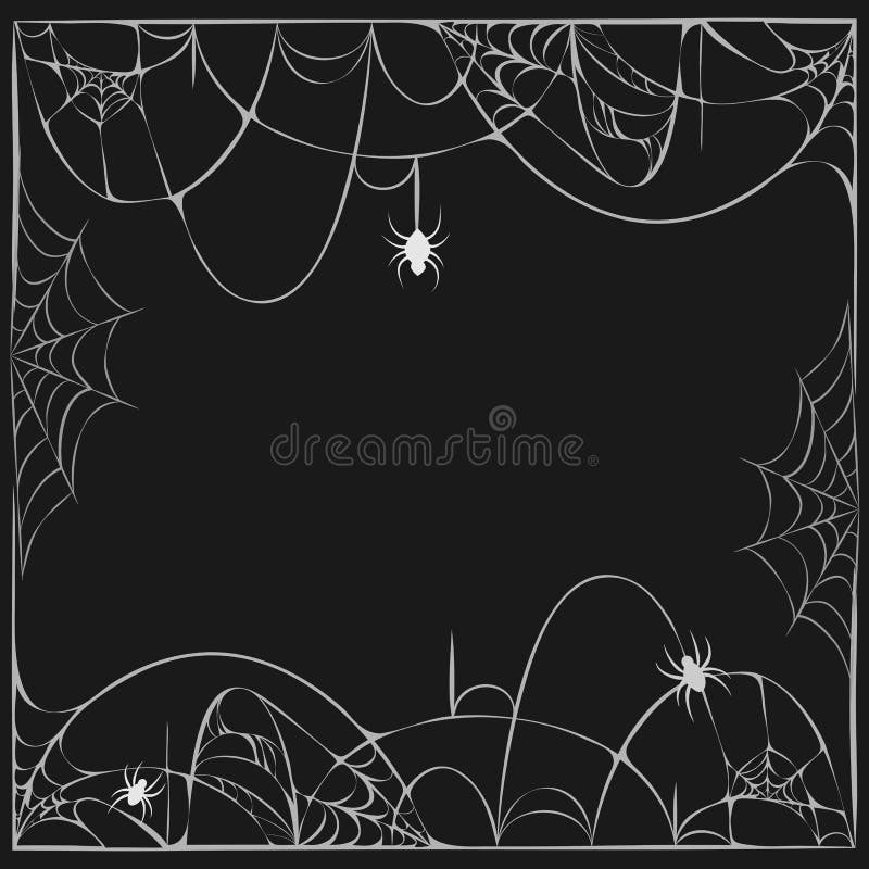 Scary Spider Web Black Background with Hanging Spiders. Cobweb Frame ... Scary Spider Web Black Background with Hanging Spiders. Cobweb Frame ...
